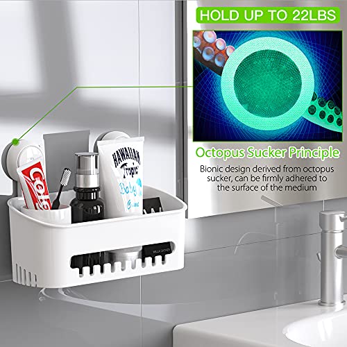 LUXEAR Shower Caddy Suction Cup NO-Drilling Removable Shower Shelf Powerful Heavy Duty Hold up to 22lbs with pack suction shower hooks replacement hooks