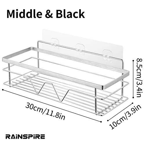 Rainspire Adhesive Shower Caddy, Large Capacity Self Adhesive Shower Shelves for Inside Shower, Shower Rack Shower Shelf for Inside Shower Stainless Steel Bathroom Shower Organizer, Middle, Silver