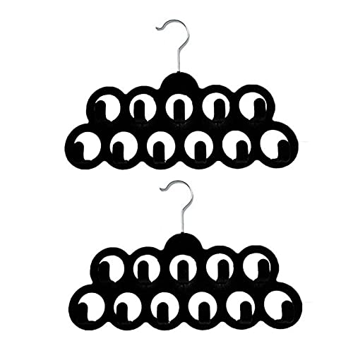 JIANWEI 2pcs Clothes Hanger, Non Slip Closet Scarf Rack, 11 Holes Velvet Swivel Hook, Space Saving Coat Hanger Suit Hangers for Men/Women/Adult(Black)
