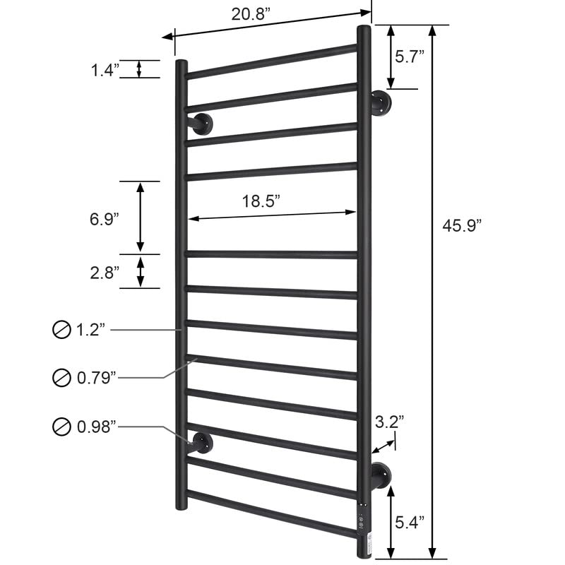 JSLOVE Towel Warmer Wall Mounted Heated Towel Racks for Bathroom, Stainless Steel Hot Towel Rack with Timer (12 Bars Matte Black)