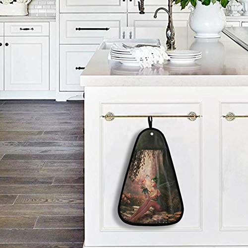 visesunny Fairy Girl with Wing and Butterfly Hand Towel for Kitchen Bathroom Decor Soft Absorbent Cotton Dish Towel with Hanging Loop Botton Cleaning and Drying Washcloth