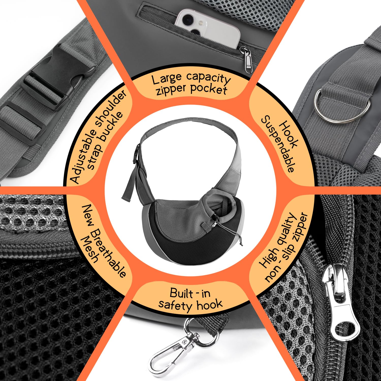 YUDODO Pet Dog Sling Carrier Large Pocket Adjust Strap Anti-Falling Design Breathable Mesh Travel Safe Sling Bag Carrier for Dogs Cats