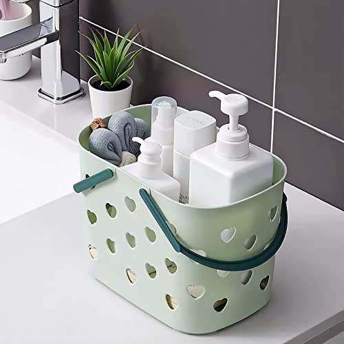 Anyoifax 2 Pack Portable Shower Caddy Tote Plastic Storage Basket with Handle Box Organizer Bin for Bathroom, Pantry, Kitchen, College Dorm, Garage, Set of 2 - Pink & Green