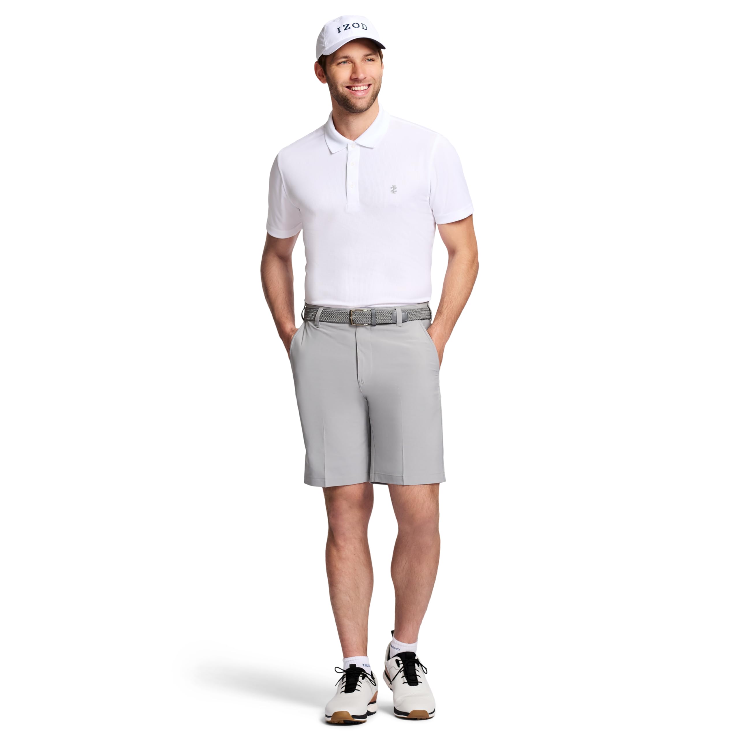 IZOD Mens 9.5" Swingflex Stretch Straight Fit Golf Shorts, Cinderblock, 30 US