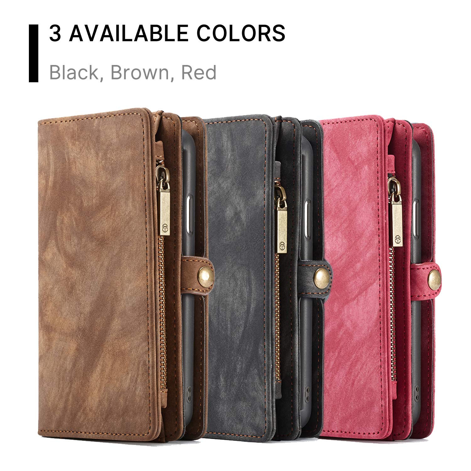 Simicoo OnePlus 7 Pro Leather Wallet Zipper Purse Detachable Card Slots Holder Flip Case Magnetic Wrist Strap Handle Shockproof Cover Pocket Wallet Handbag for OnePlus 7 Pro 1+7 Pro (Black)