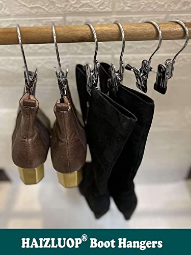 HAIZLUOP Metal Clip Hangers,10 Pack Laundry Hooks with Clips, Multi Functional Space Saving Boot Hangers for Tall Boots, Jeans, Food Packages,Towels, Chrome