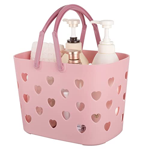 Anyoifax 2 Pack Portable Shower Caddy Tote Plastic Storage Basket with Handle Box Organizer Bin for Bathroom, Pantry, Kitchen, College Dorm, Garage, Set of 2 - Pink & Green