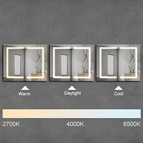 Wemin Smart Home Recessed or Surface 36x30 Inch LED Mirror Medicine Cabinet with Adjustable Color Temp, LED Lighted Medicine Cabinet w/Defogger, Light Color Dimmer(2700-6500K), Outlets & USB (36 x 30)