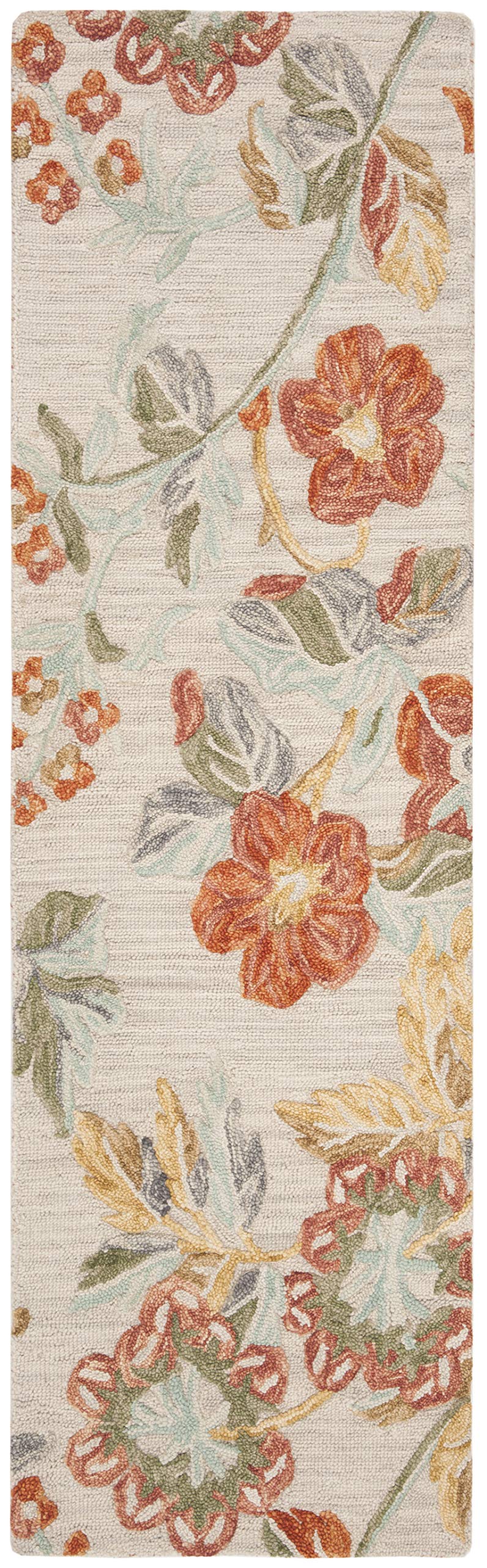 SAFAVIEH Blossom Collection 2'3" x 12' Grey / Red BLM458F Handmade Floral Premium Wool Runner Rug