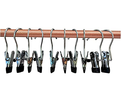 HAIZLUOP Metal Clip Hangers,10 Pack Laundry Hooks with Clips, Multi Functional Space Saving Boot Hangers for Tall Boots, Jeans, Food Packages,Towels, Chrome