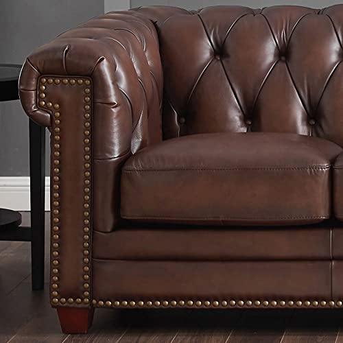 Hydeline Stanwood Top Grain Leather Sofa Couch, 89'', Caramel Brown