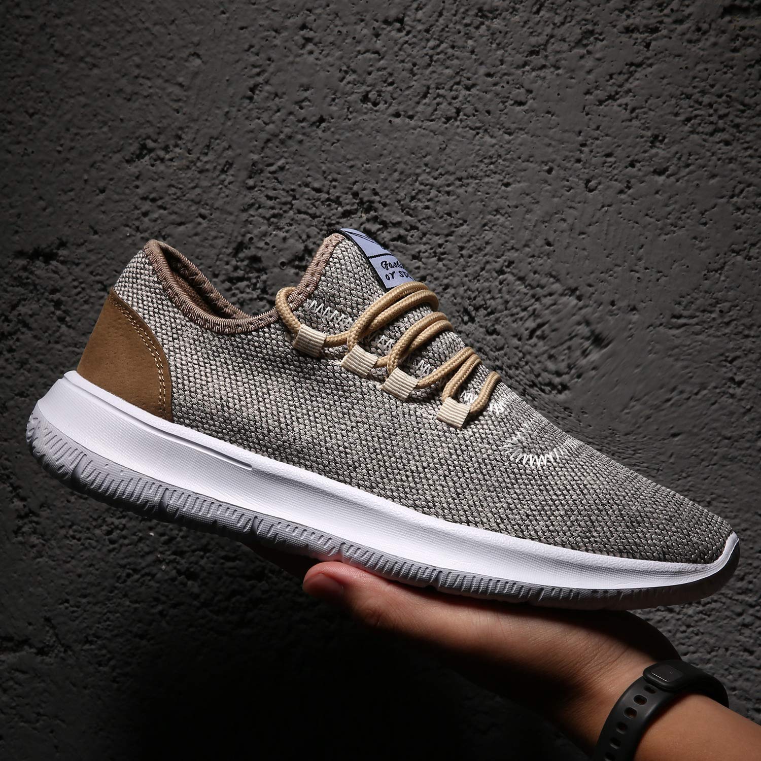 KEEZMZ Men's Running Shoes Fashion Breathable Sneakers Mesh Soft Sole Casual Athletic Lightweight (13, Beige)