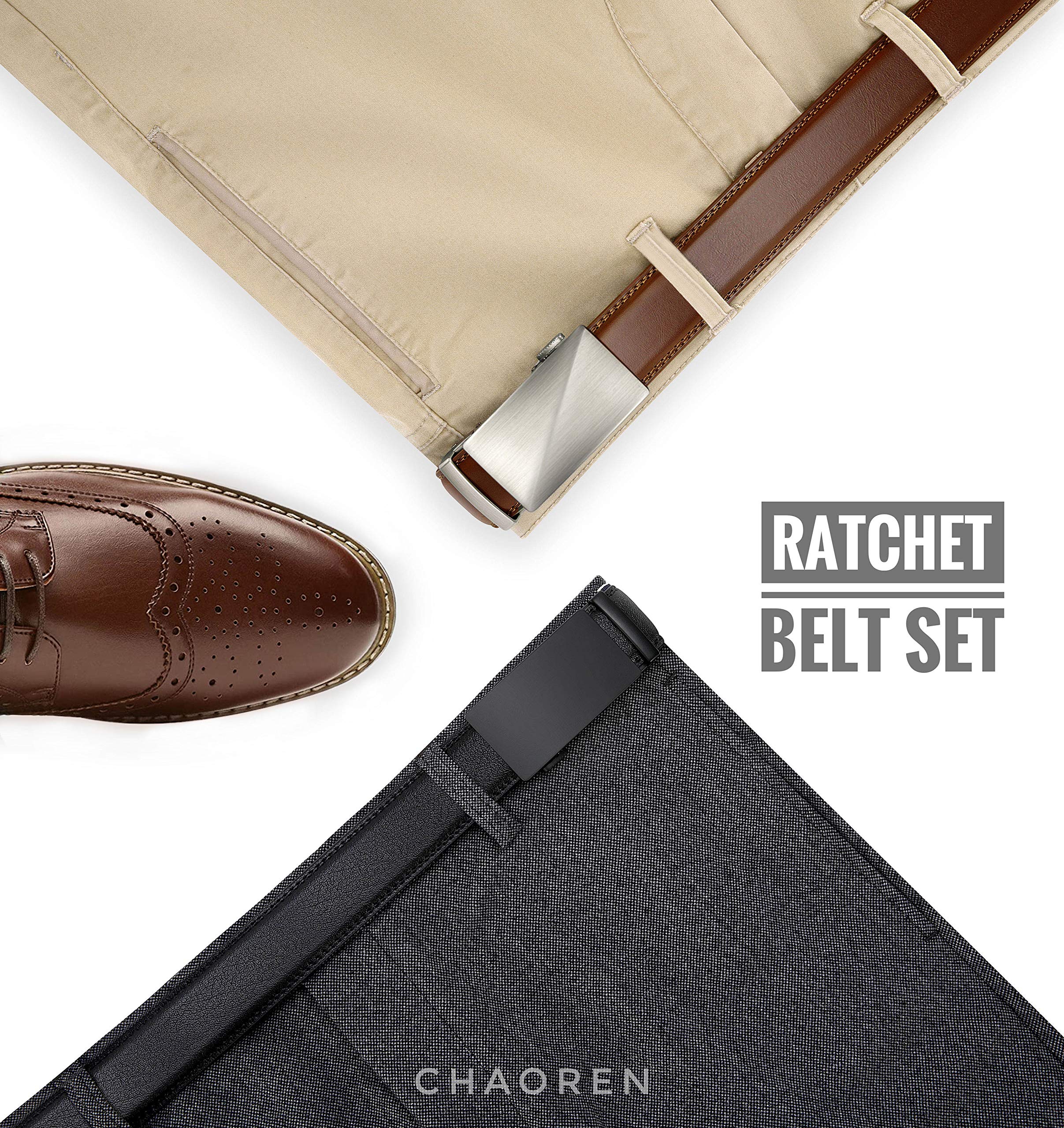 CHAOREN Ratchet Belts for Men 2 Pack - Mens Belt Leather 1 3/8" in Gift Set Box - Meet Almost Any Occasion and Outfit