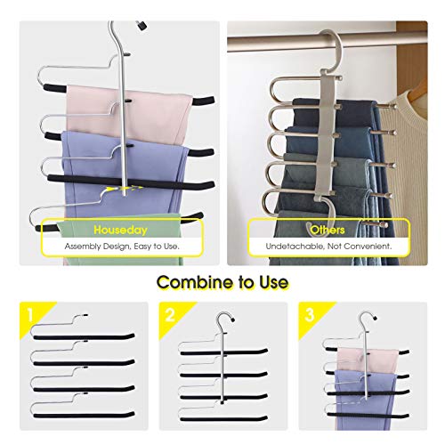 HOUSE DAY Pants Hangers 4 Layers Space Saving Multi Functional Pants Rack Non-Slip Clothes Closet Storage Organizer for Pants Jeans Trouser Skirts Scarf Black (4 Pack)
