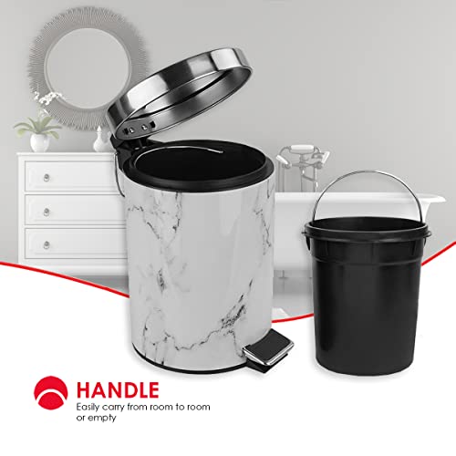 Home Basics Marble Ceramic 4 Piece Bath Accessory Set, White | Faux Marble Toilet Brush Set, White | Faux Marble 3 Liter Waste Bin, White