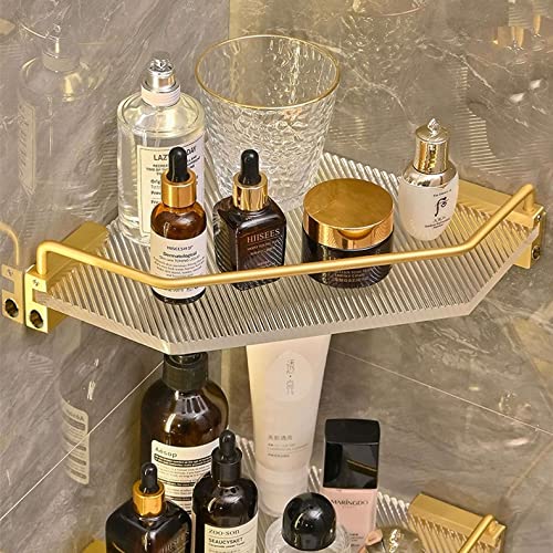 Corner Shower Caddy Shelf Gold,Acrylic Corner Shower Caddy,Shower Organizer Acrylic Corner Shower Shelf,Bathroom Floating Corner Shelf Soap and Shampoo Holder,Shower Shelf Organizer for Inside Shower