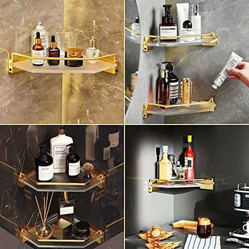 Corner Shower Caddy Shelf Gold,Acrylic Corner Shower Caddy,Shower Organizer Acrylic Corner Shower Shelf,Bathroom Floating Corner Shelf Soap and Shampoo Holder,Shower Shelf Organizer for Inside Shower