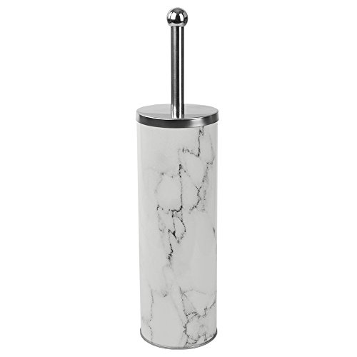 Home Basics Marble Ceramic 4 Piece Bath Accessory Set, White | Faux Marble Toilet Brush Set, White | Faux Marble 3 Liter Waste Bin, White