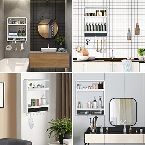 2-Tier Bathroom Space Saver,Over The Toilet Storage for Bath Essentials, Restroom Organization and Storage Shelf Over Washer and Dryer,No Drill,White
