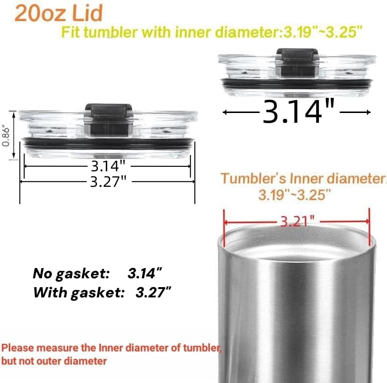 Gteller Tumbler Replacement Lid for 20 oz, 30 oz Tumbler - Splash Resistant, Leak Spill Proof and Straw Friendly (20 oz Black)