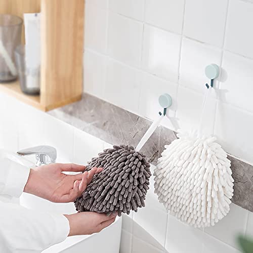 4 Pack Microfiber Ball Towels,Hand Towels with Hanging Loops Fluffy Chenille Hand Towels Bathroom Thick Absorbent Towel with Hooks