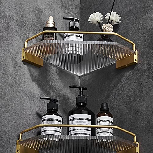 Corner Shower Caddy Shelf Gold,Acrylic Corner Shower Caddy,Shower Organizer Acrylic Corner Shower Shelf,Bathroom Floating Corner Shelf Soap and Shampoo Holder,Shower Shelf Organizer for Inside Shower