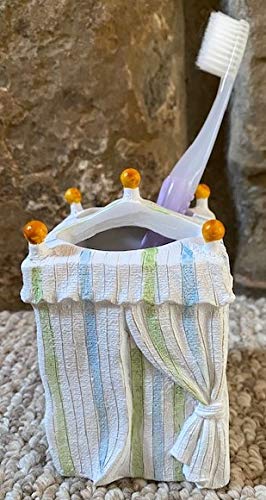 RuShi Nautical Bathroom Accessory Set, 5 pcs; 1 Lighthouse Hand Soap Holder; 1 Beach Tent Toothbrush Container; 2 Beach Chairs Glass Holders and 1 Starfish Themed soap Dish