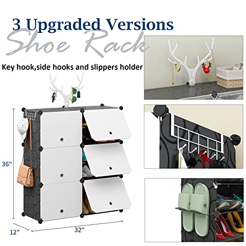 Aeitc Shoe Rack Organizer DIY Shoe Organizer with Key Hook Expandable Shoe Storage Cabinet Stackable Space Saver Shoe Rack for Entryway, Hallway and Closet,24 Pair,white doors
