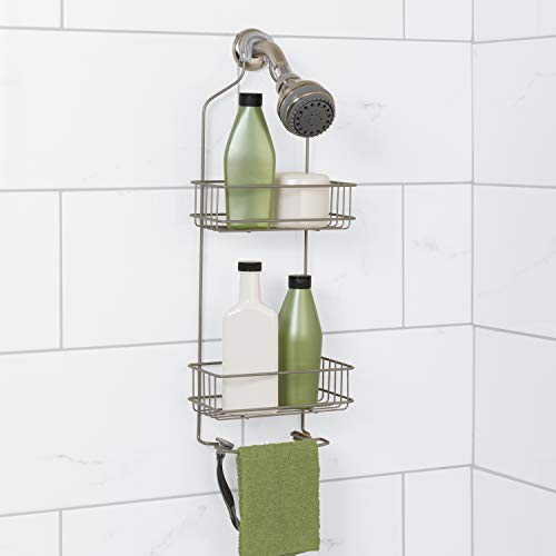 Zenna Home BB78NN 3-Piece Bath-in-a-Box Bath Storage Suite: Spacesaver, Shower Caddy and Over-the-Door Hooks, in Satin Nickel