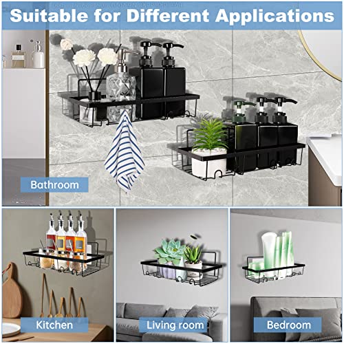 2 Pack Shower Caddy Shelf Organizer,Adhesive Shower Caddy,Rustproof Shower Shelves,Wall Mounted Shower Rack,Stainless Steel Bathroom Shower Organizer for Inside Shower Storage,No Drilling,Black