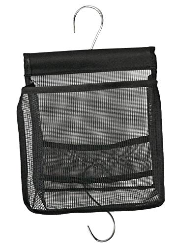 Home-X Hanging Organizer with 1 Pocket, Mesh Shower Caddy, Bath Organizer, Storage for Dorm Rooms, Swimming, Travel – Black - 9” x 8”