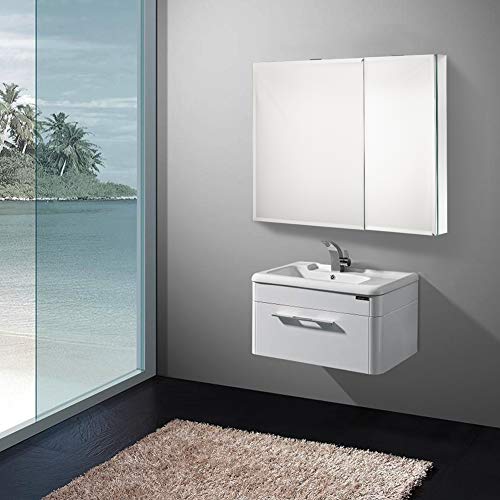Movo Double Doors Medicine Cabinet with Mirror, 30 inch X 26 inch Aluminum Bathroom Medicine Cabinet, Adjustable Glass Shelves, Waterproof and Rust-Resist, Recess or Surface Mount Installation