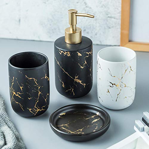 Bathroom Accessories Set, 4Pcs/Set Luxury Ceramic Bathroom Accessory Set, Soap/Lotion Dispenser, Bathroom Tumbler, Soap Dish for Home Hotel Bathroom (Yellow)