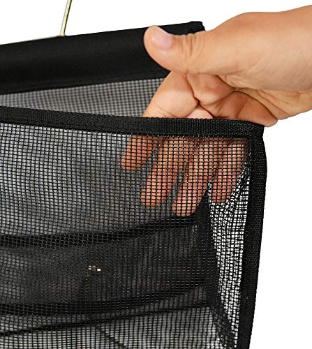 Home-X Hanging Organizer with 1 Pocket, Mesh Shower Caddy, Bath Organizer, Storage for Dorm Rooms, Swimming, Travel – Black - 9” x 8”