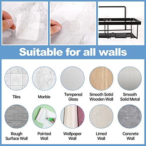 2 Pack Shower Caddy Shelf Organizer,Adhesive Shower Caddy,Rustproof Shower Shelves,Wall Mounted Shower Rack,Stainless Steel Bathroom Shower Organizer for Inside Shower Storage,No Drilling,Black