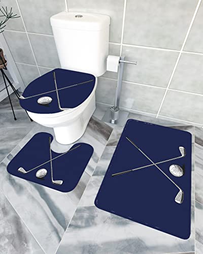 Golf Ball Bathroom Rugs Mat Sets 3 Piece, Bath Shower Rugs with U-Shaped Contour Toilet Mat, Large Absorbent Bathtub Runner Rugs Floor Mats