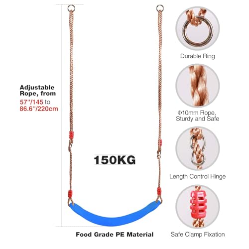 RedSwing Swing Seat for Kids outdoor with 57-86" Rope, Kids Safety Playground Swing Seat Replacement, Belt Swing, Heavy Duty, Blue 1 Pc