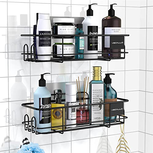 2-Pack Shower Caddy Basket Shelf with Hooks Stainless Steel for Shampoo Conditioner No Drilling Adhesive Bathroom Storage Organizer ,Kitchen Spice Racks