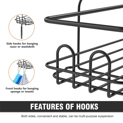 2-Pack Shower Caddy Basket Shelf with Hooks Stainless Steel for Shampoo Conditioner No Drilling Adhesive Bathroom Storage Organizer ,Kitchen Spice Racks
