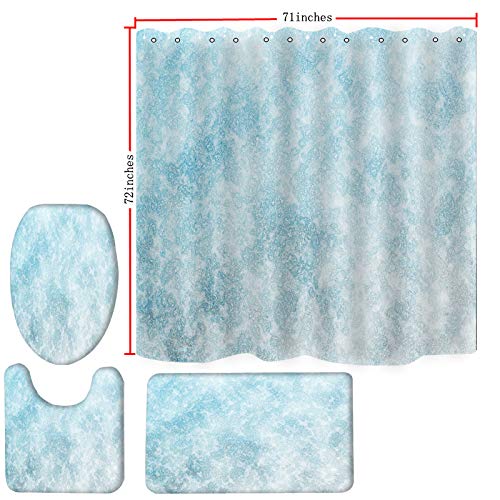 Shower Curtains with Bath Rugs Non-Slip Soft Toilet Lid Cover for Bathroom ,Waterproof Home Tub Curtains Sets with Memory Foam Rugs ,3D Print Durable Polyester Fabric Four-Piece