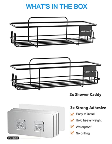 2-Pack Shower Caddy Basket Shelf with Hooks Stainless Steel for Shampoo Conditioner No Drilling Adhesive Bathroom Storage Organizer ,Kitchen Spice Racks