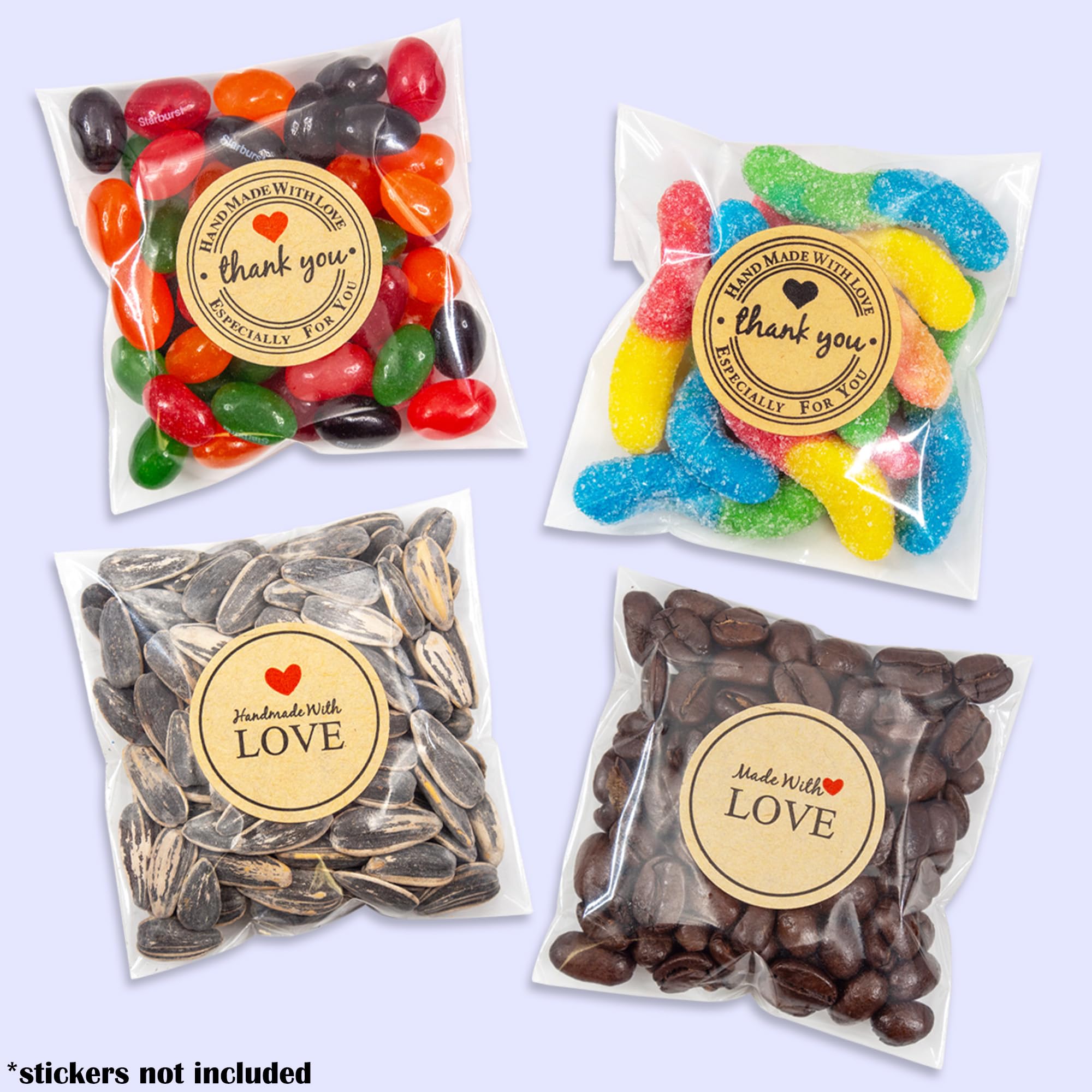 100 Bags - 3" x 4" Crystal Clear Protective Closure Bags with Self Adhesive Flap - Clear Resealable Cello/Cellophane Bags Good for Bakery, Candle, Soap, Cookie Poly Bags, in 2.1Mil Thickness