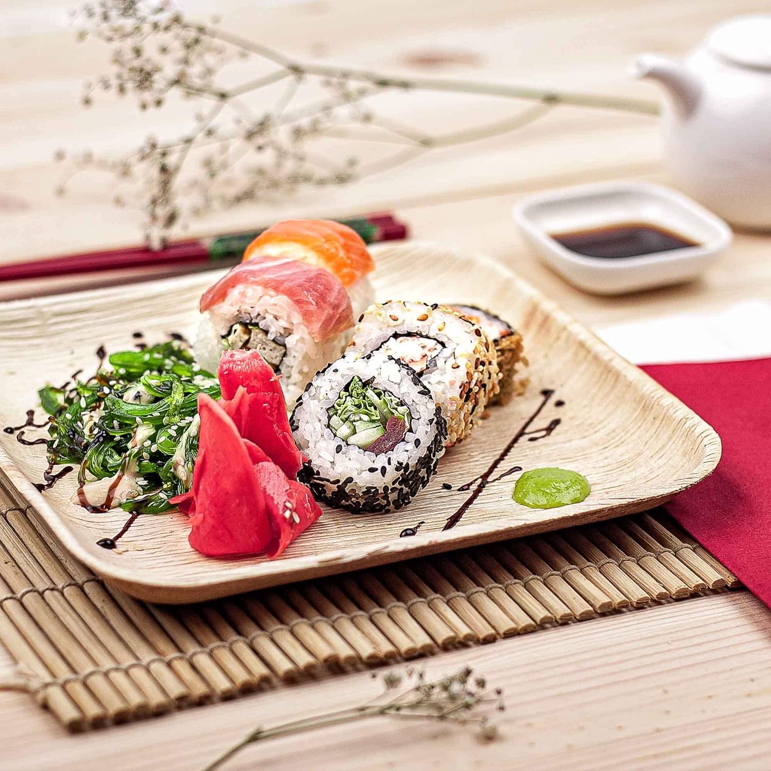 Ecodeco Palm Leaf Compostable Plates - 50 pcs - Square - Disposable Eco Friendly Like Bamboo Party Plates with Cutlery - 8 Inch