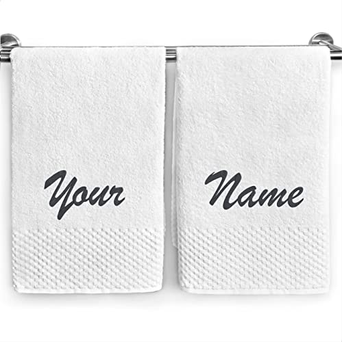 Kaufman - Personalized White Deluxe Hand Towels Set of Two, 2-PK, Monogrammed, 17''x28'', 100% U.S.A Cotton (Names)