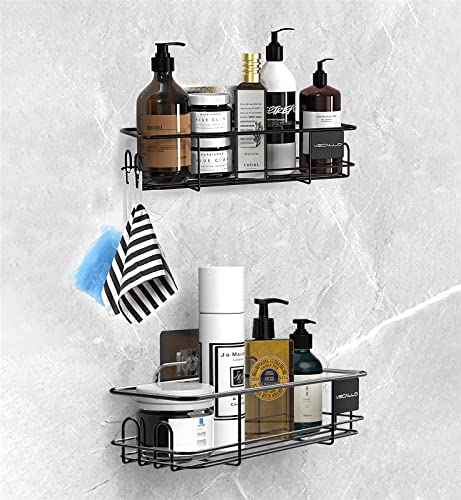 2-Pack Shower Caddy Basket Shelf with Hooks Stainless Steel for Shampoo Conditioner No Drilling Adhesive Bathroom Storage Organizer ,Kitchen Spice Racks