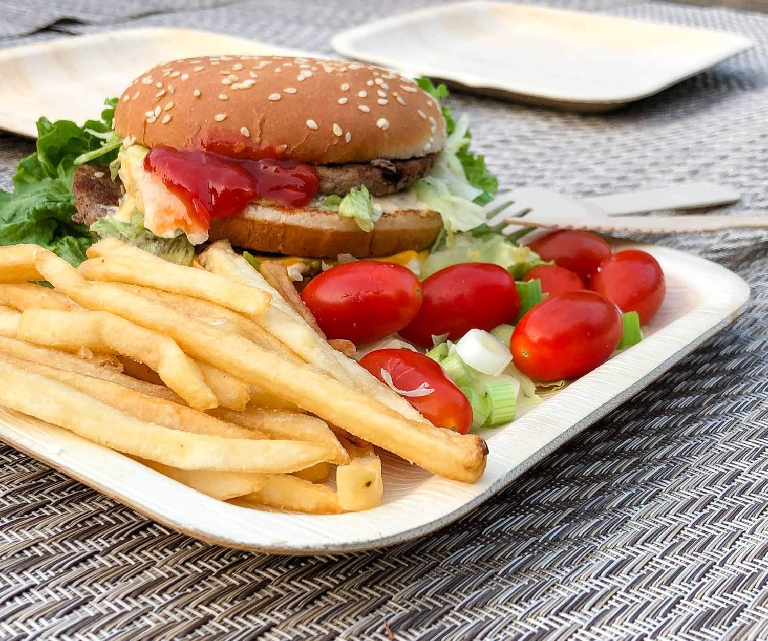 Ecodeco Palm Leaf Compostable Plates - 50 pcs - Square - Disposable Eco Friendly Like Bamboo Party Plates with Cutlery - 8 Inch