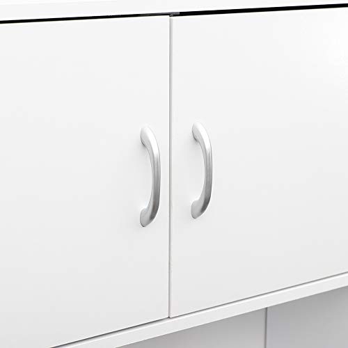 Home Basics Space Saver for Bathroom (White) MDF Bathroom Space Saver with Three Shelves and Cabinet Doors | Toilet Saver for Towels, Toilet Paper, Beauty Supplies, and Décor