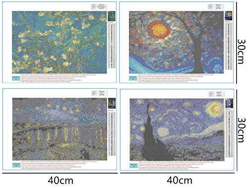 4 Packs 5D DIY Diamond Painting Set Full Drill Diamond Painting Starry Night Wall Stickers for Living Room(40X30CM/16X12inch)