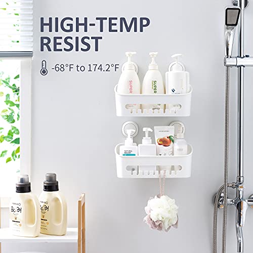 TAILI Suction Shower Caddy 2 Pack & Suction Hooks 4 Pack, Bathroom Shower Basket Wall Mounted Shower Organizer Shelf for Shampoo, Body Wash, Conditioner, Shower Accessories, Drill-Free Removable