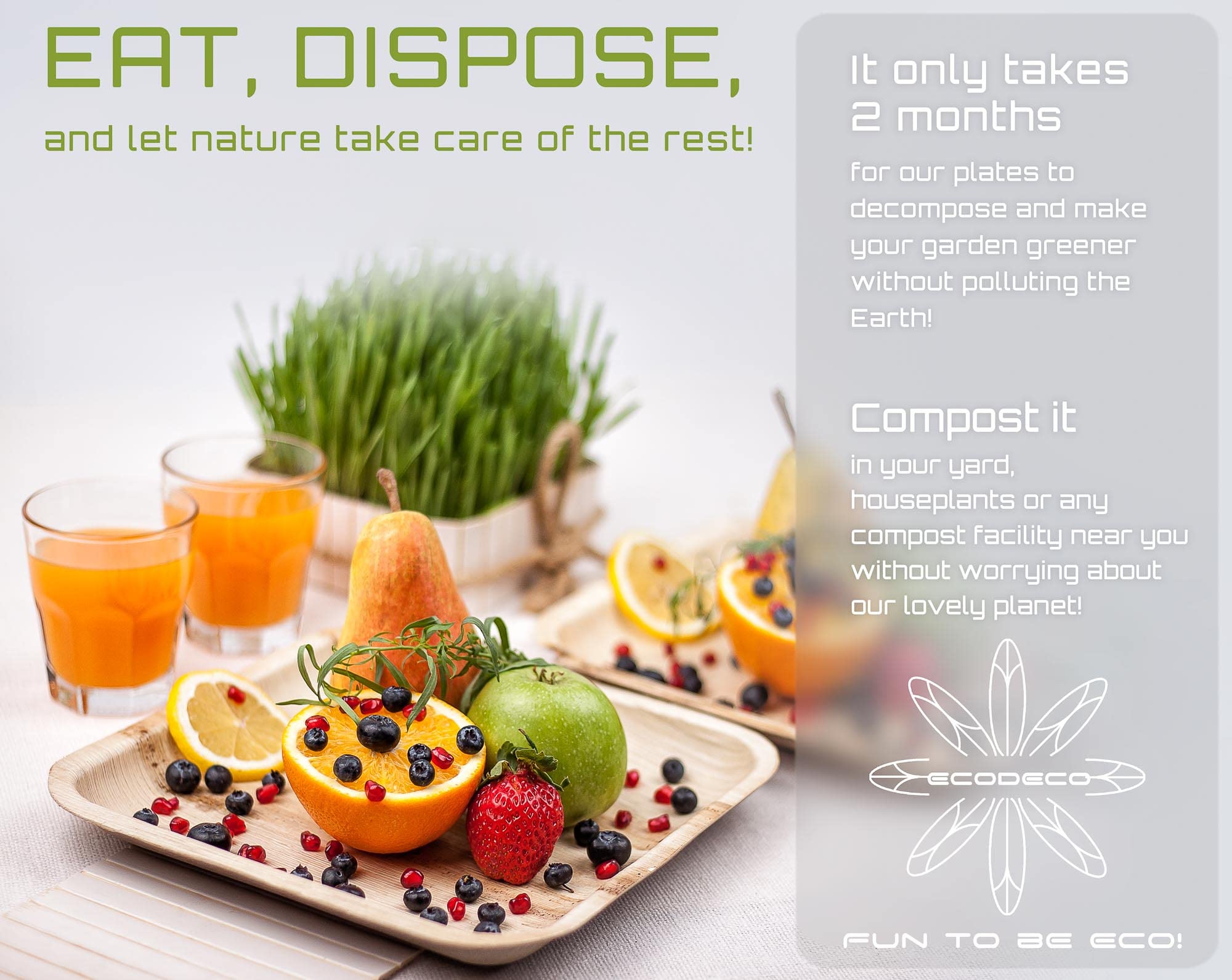 Ecodeco Palm Leaf Compostable Plates - 50 pcs - Square - Disposable Eco Friendly Like Bamboo Party Plates with Cutlery - 8 Inch